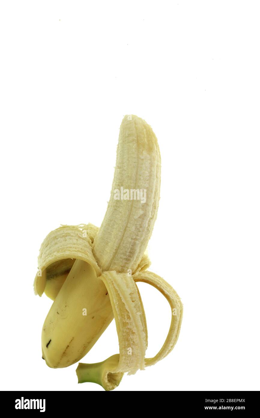 Half peeled Banana, Open Banana isolated on a white background Stock ...