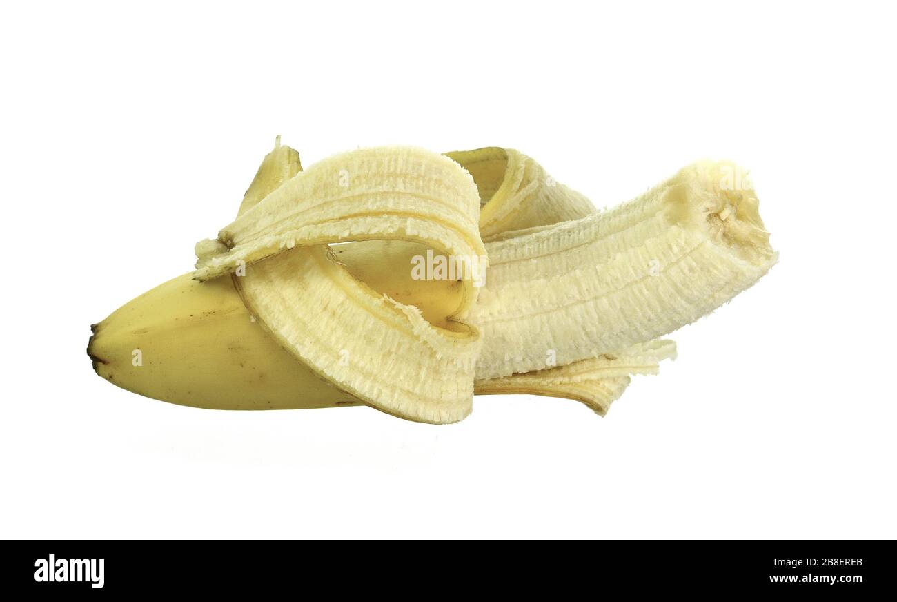 Half peeled Banana, Open Banana isolated on a white background Stock ...