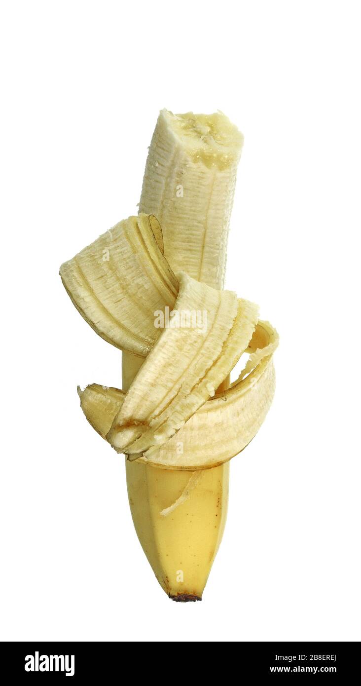 Half peeled Banana, Open Banana isolated on a white background Stock ...