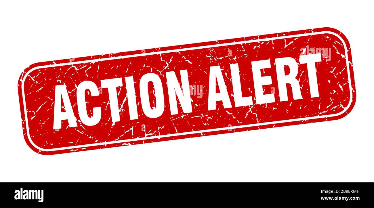 action alert stamp. action alert square grungy red sign Stock Vector ...