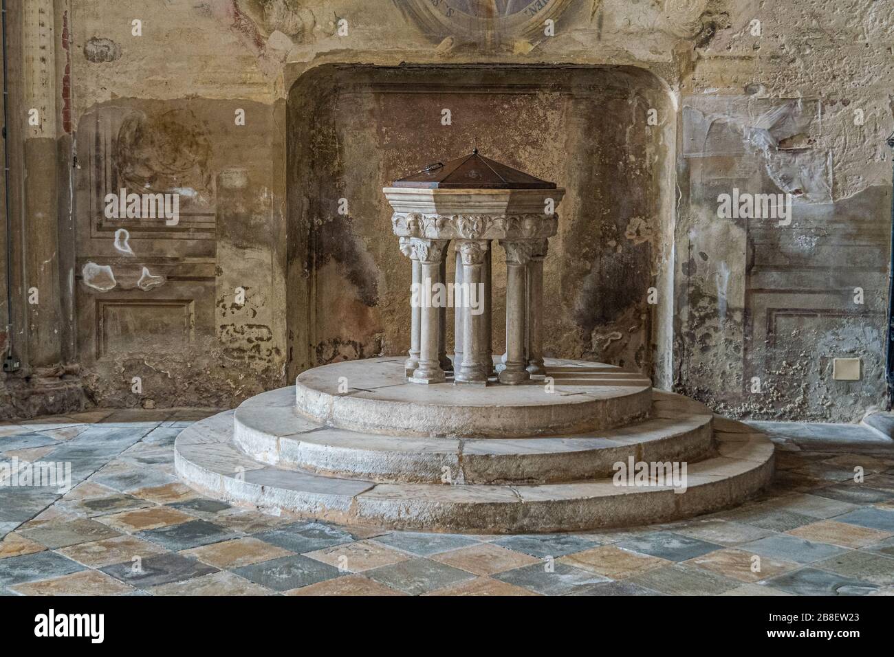 Old baptistery in an ancient Italian church Stock Photo - Alamy
