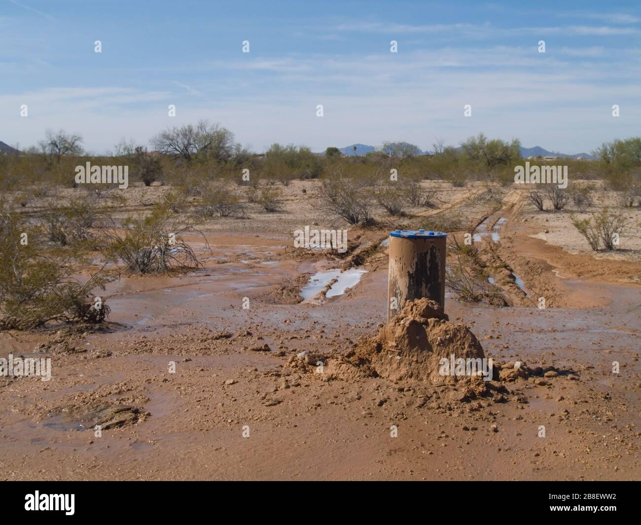 The Steel casing of a newly drilled Water Well at a construction site ...