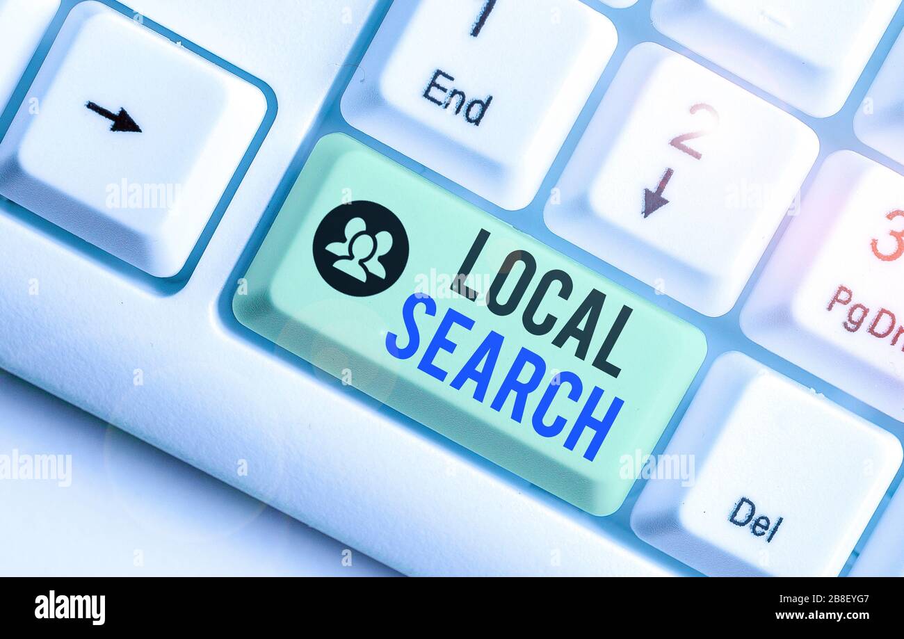 Text sign showing Local Search. Business photo showcasing searches of a ...