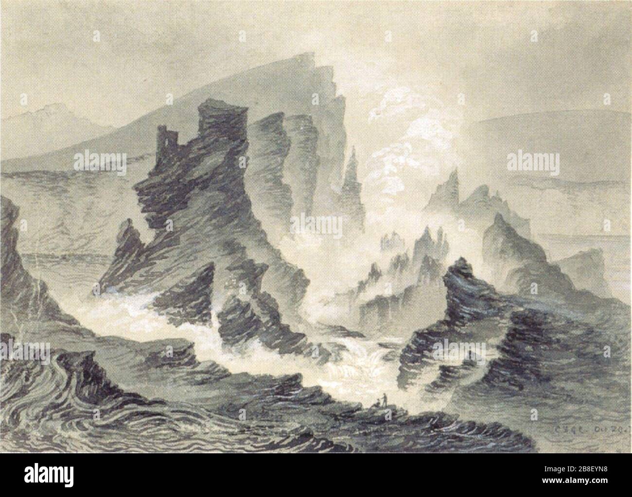 Constance Gordon-Cumming (1837-1924) - 'Halemaumau', 1879, ink wash ...