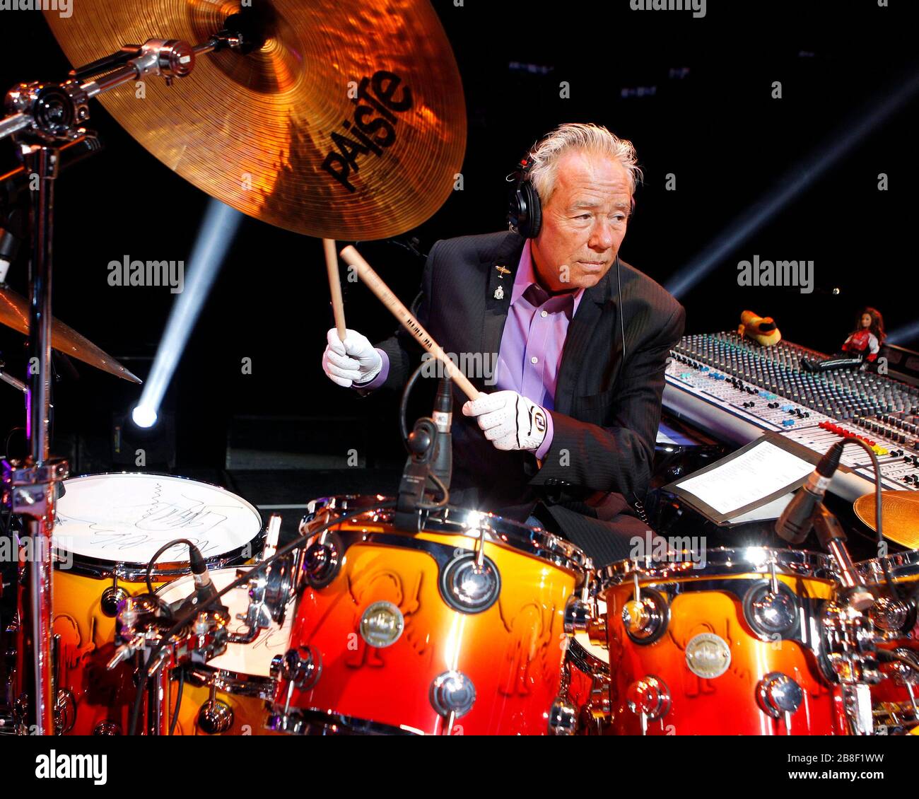 Drummer Nigel Olsson does a pre show photo shoot before he performs ...