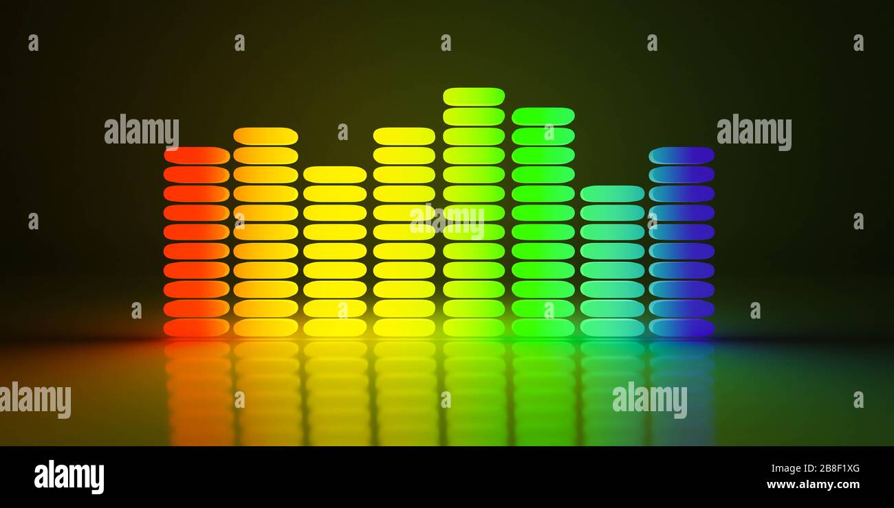 music equalizer rainbow 3d illustration render music signal frequency ...