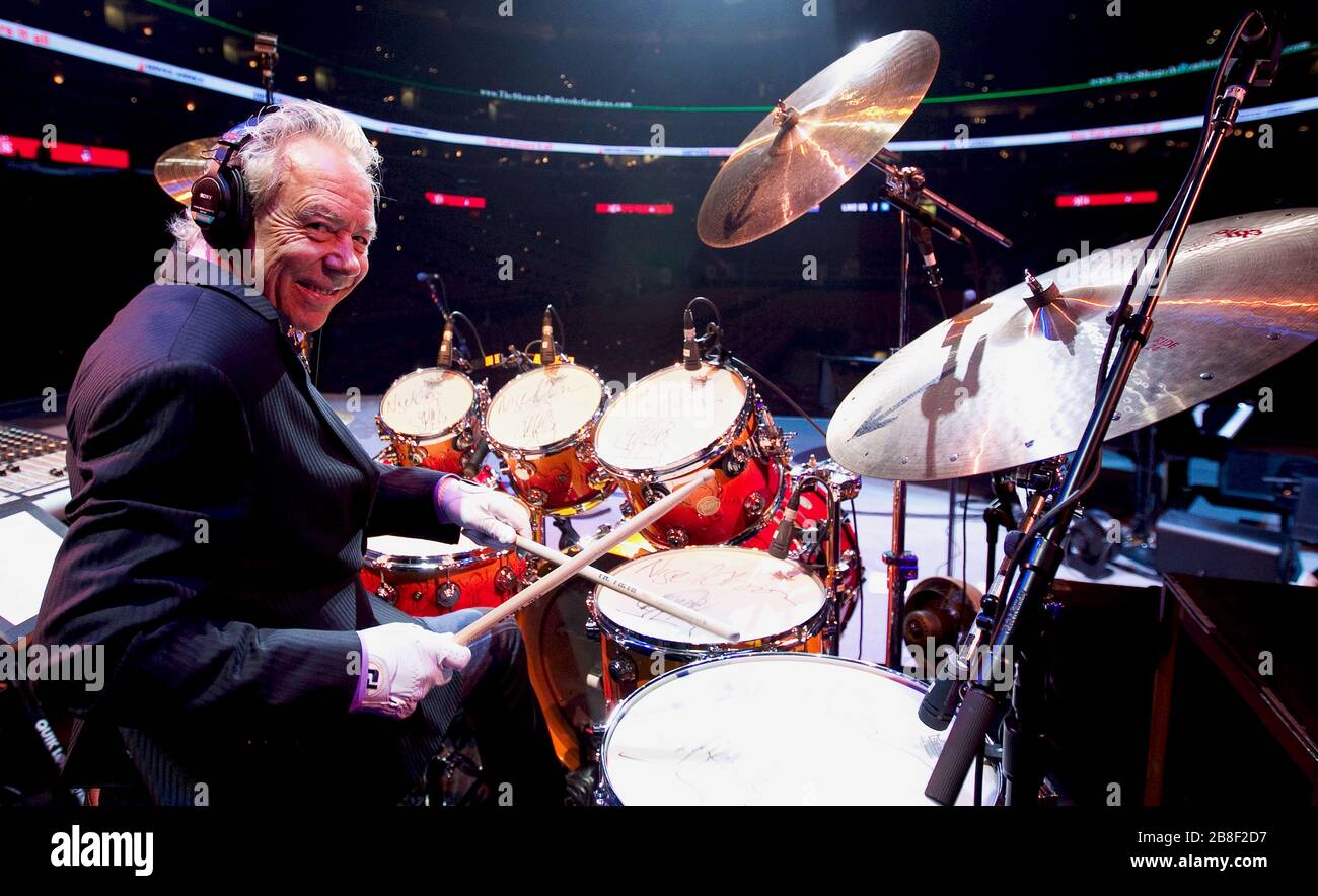 Drummer Nigel Olsson does a pre show photo shoot before he performs ...