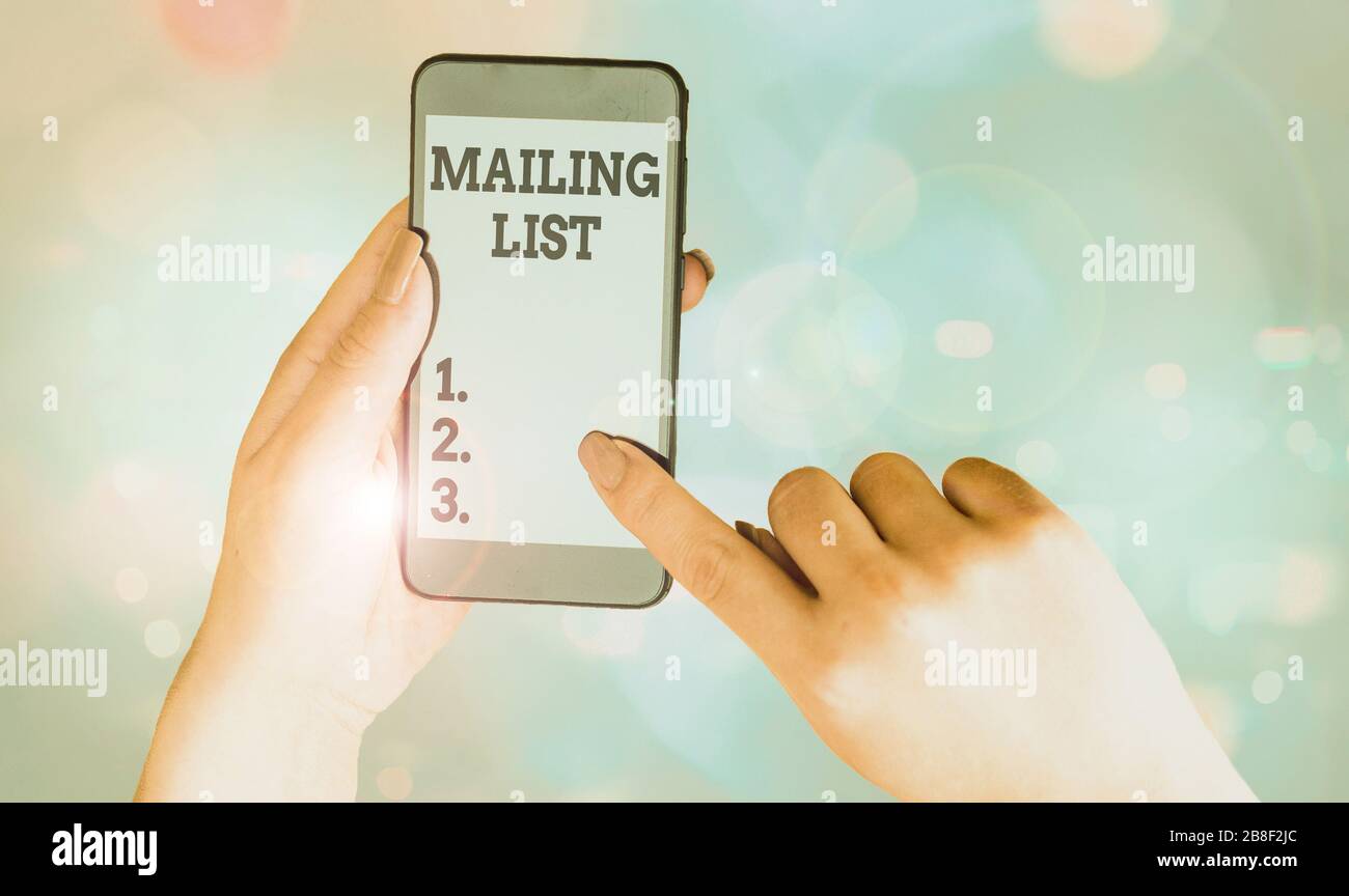 Writing note showing Mailing List. Business concept for list of showing ...
