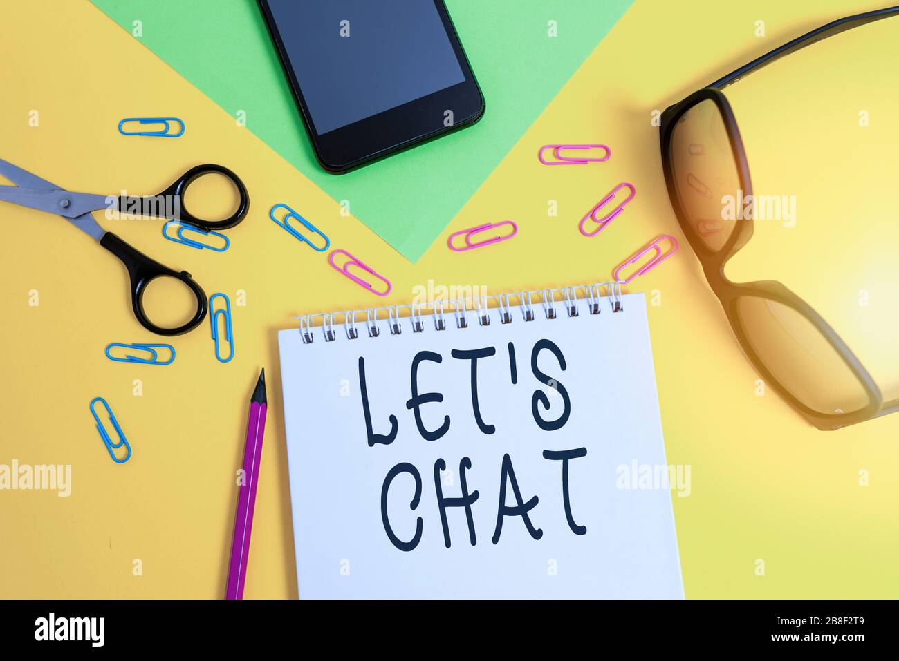 Writing note showing Lets Is Chat. Business concept for inviting the ...