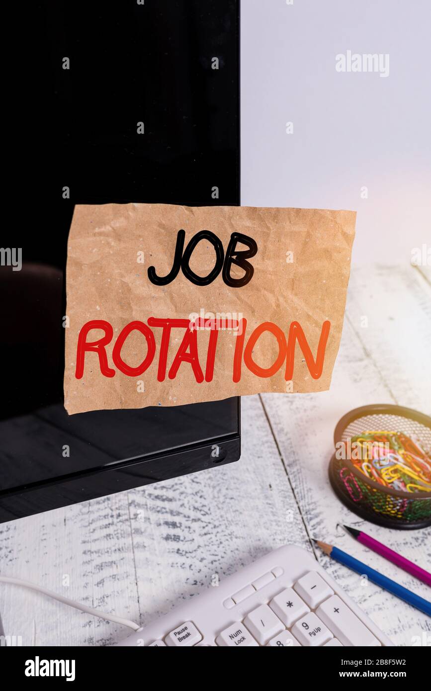 Text sign showing Job Rotation. Business photo showcasing the practice ...