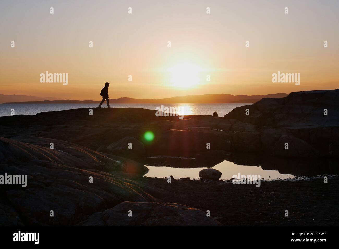 Sunset at Finlayson Point, Victoria, Canada. Silhouettes of people and ...
