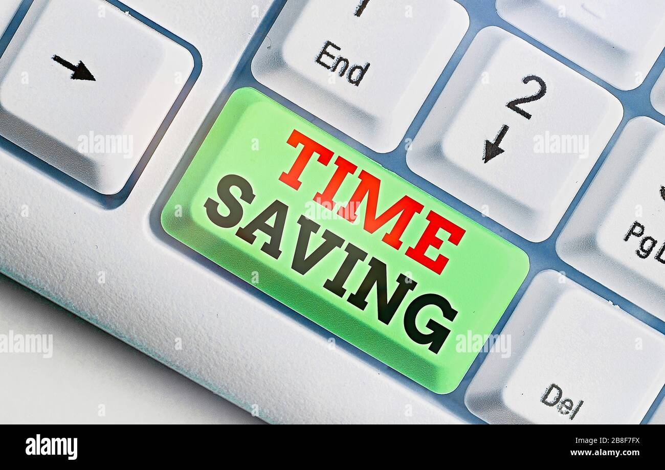 Conceptual hand writing showing Time Saving. Concept meaning the act of ...