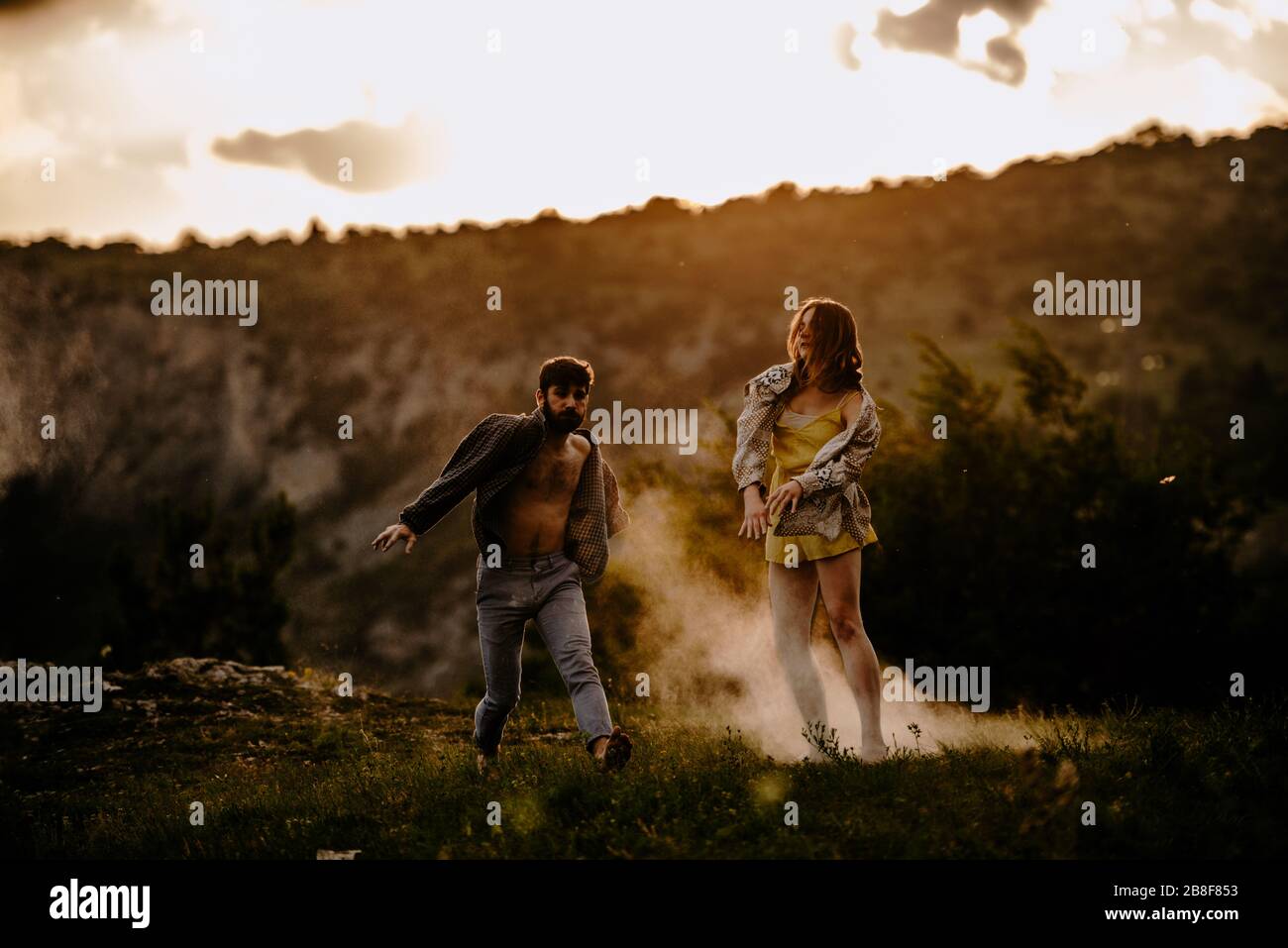 Sensual couple performing an artistical and emotional contemporary ...