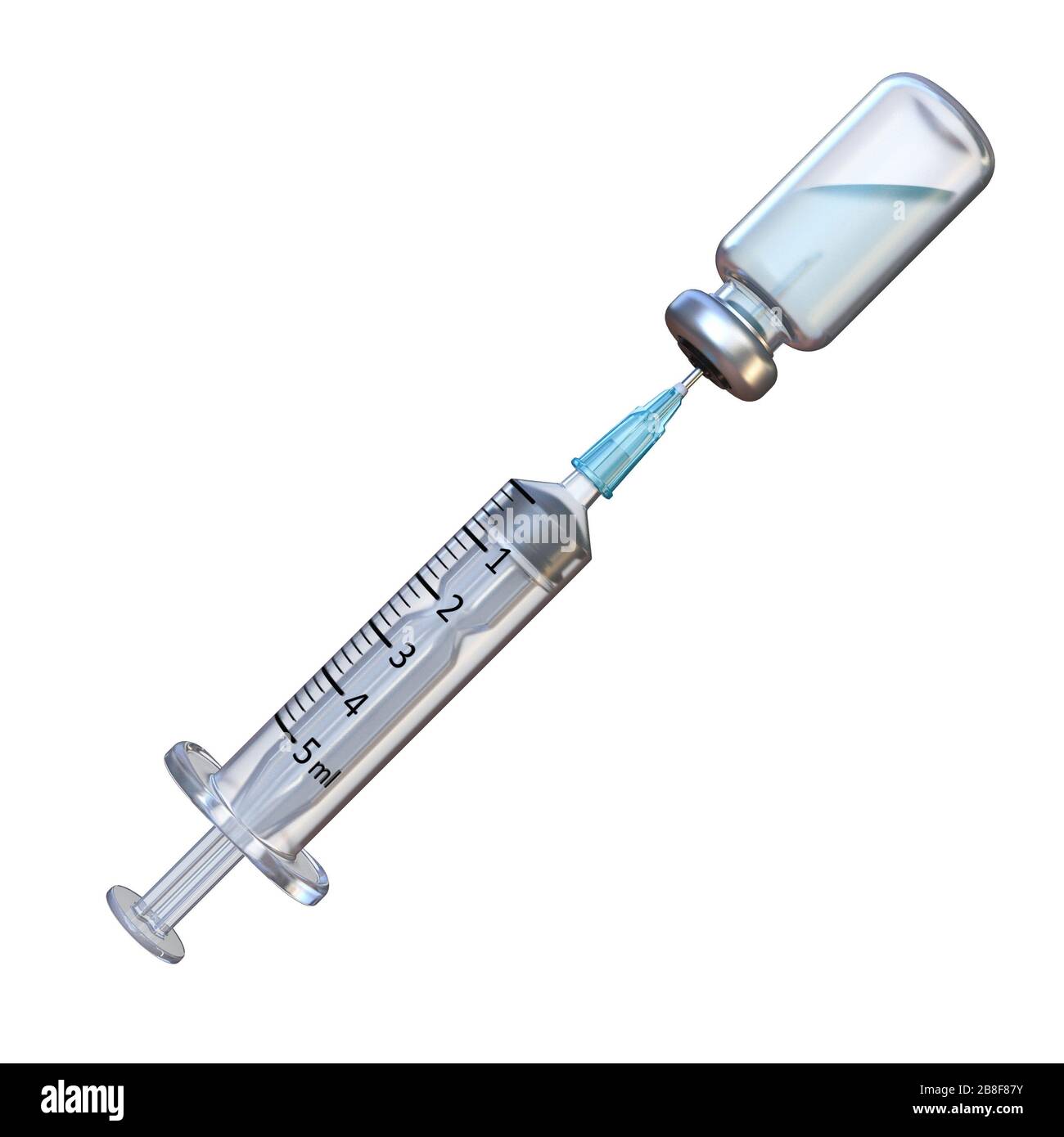 Medical syringe and vaccine 3D render illustration isolated on white ...