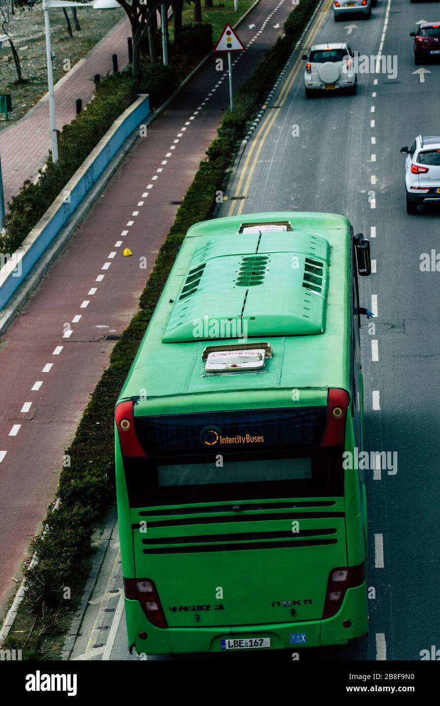 Limassol Cyprus March 20, 2020 View of a traditional intercity bus ...