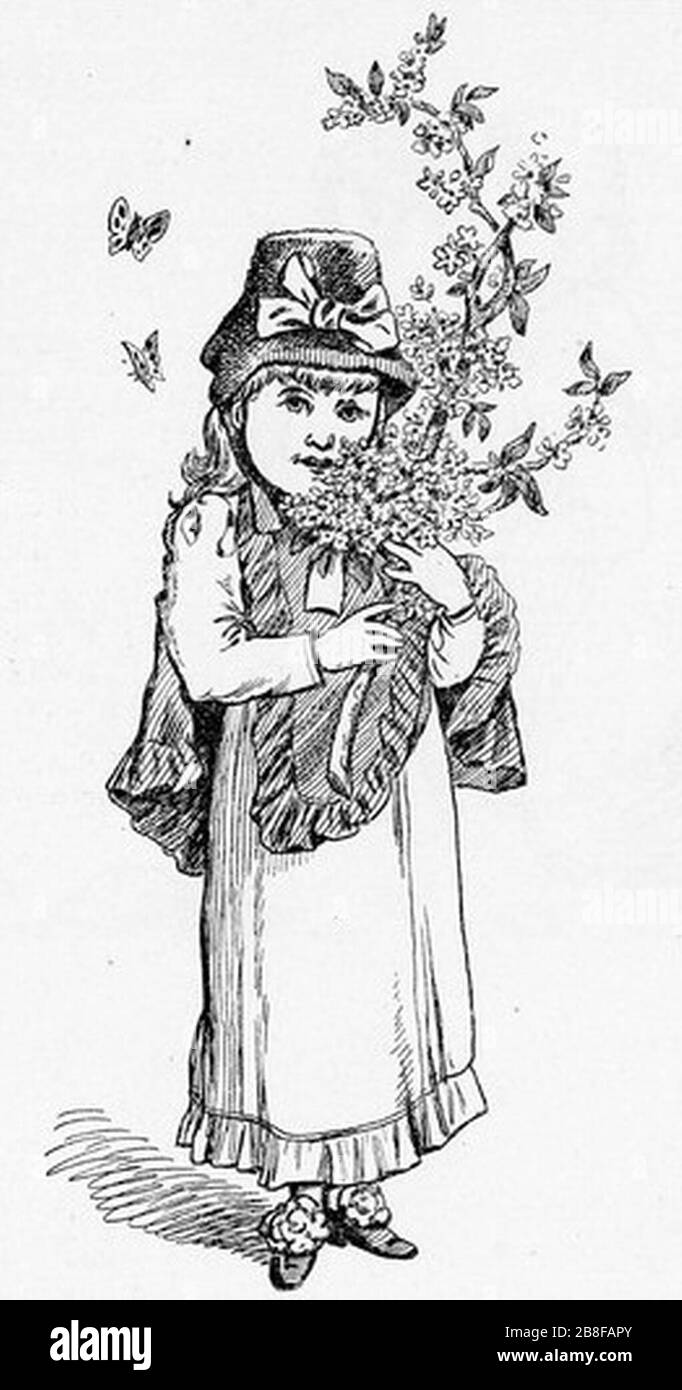 Girl with Flowers Drawing Stock Photo - Alamy