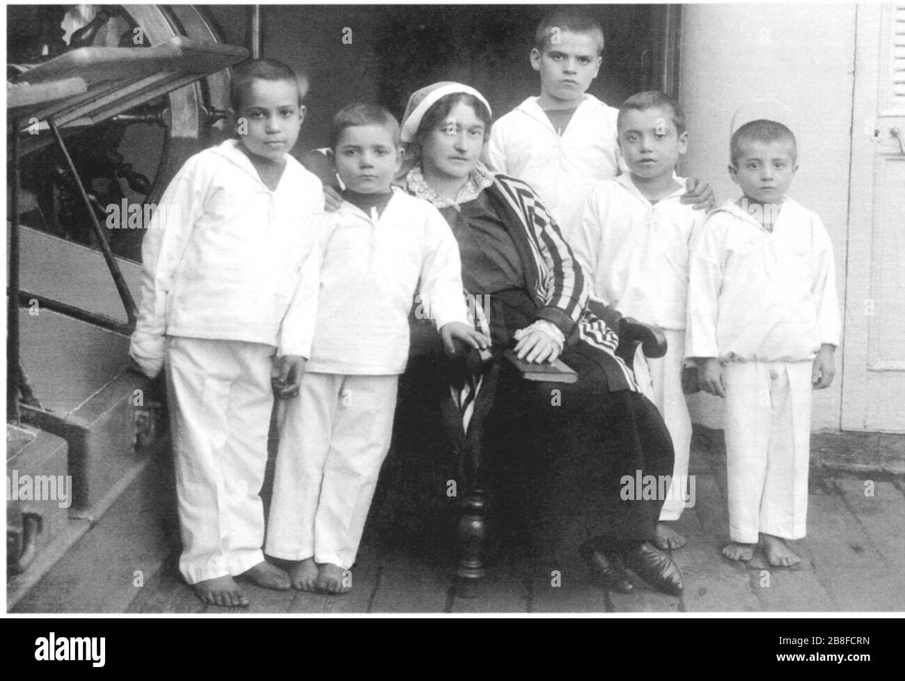 Giulia Civita Franceschi with five boys on the kindergarten ship ...