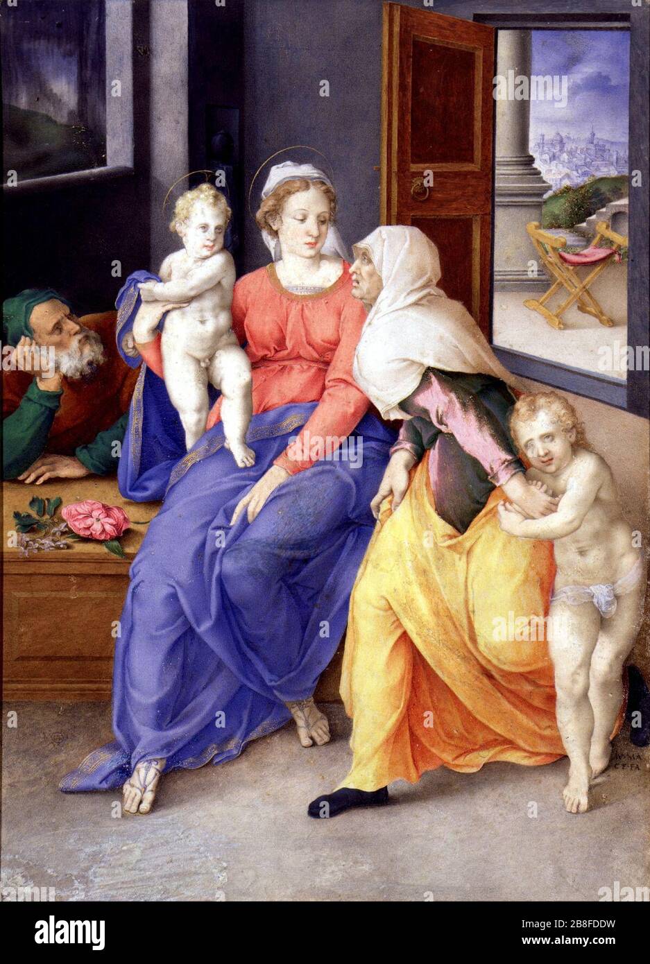 Giulio Clovio - Holy Family with Santa Isabel and San Juanito Stock ...