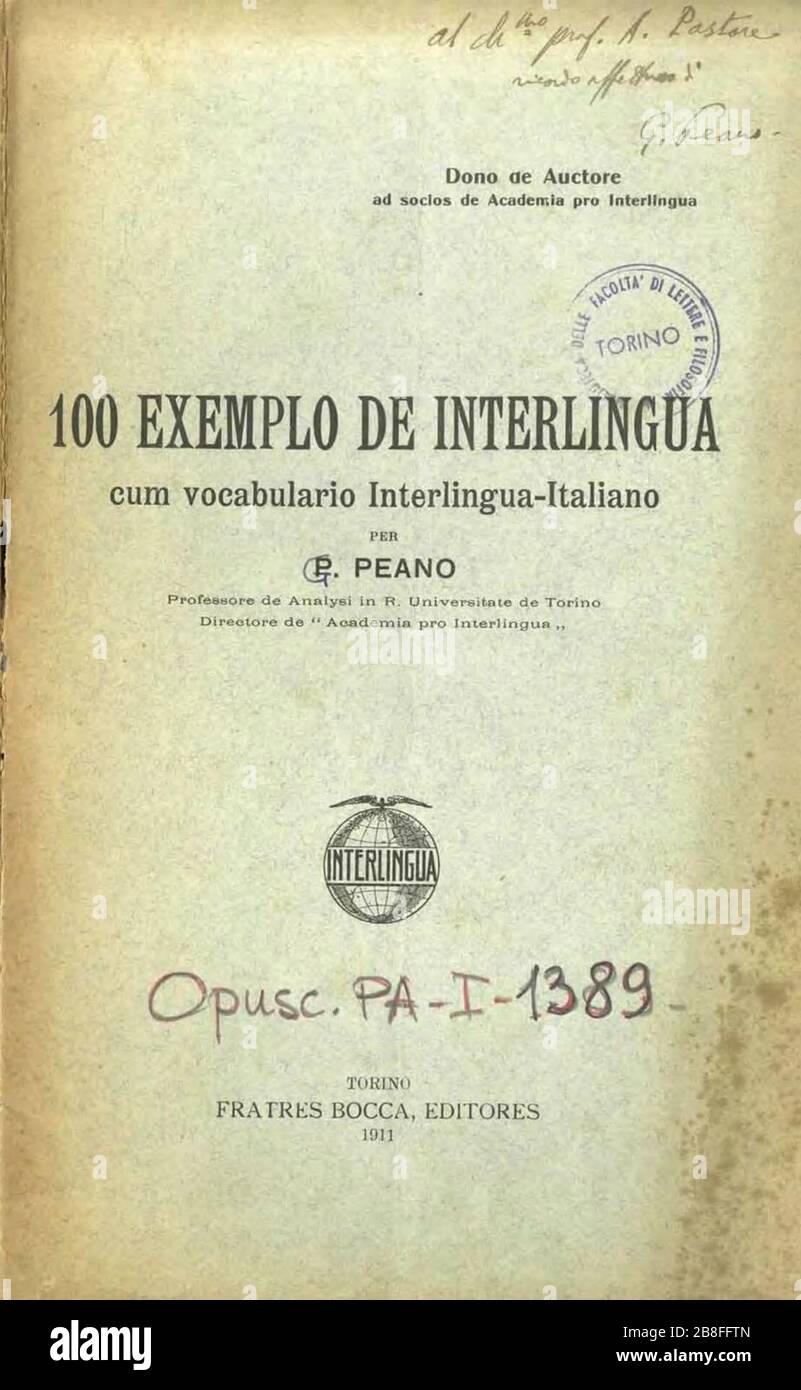 Giuseppe Peano 100 Exemplo de Interlingua p.1 Stock Photo - Alamy