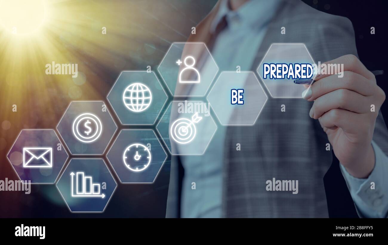Text sign showing Be Prepared. Business photo text try be always ready ...
