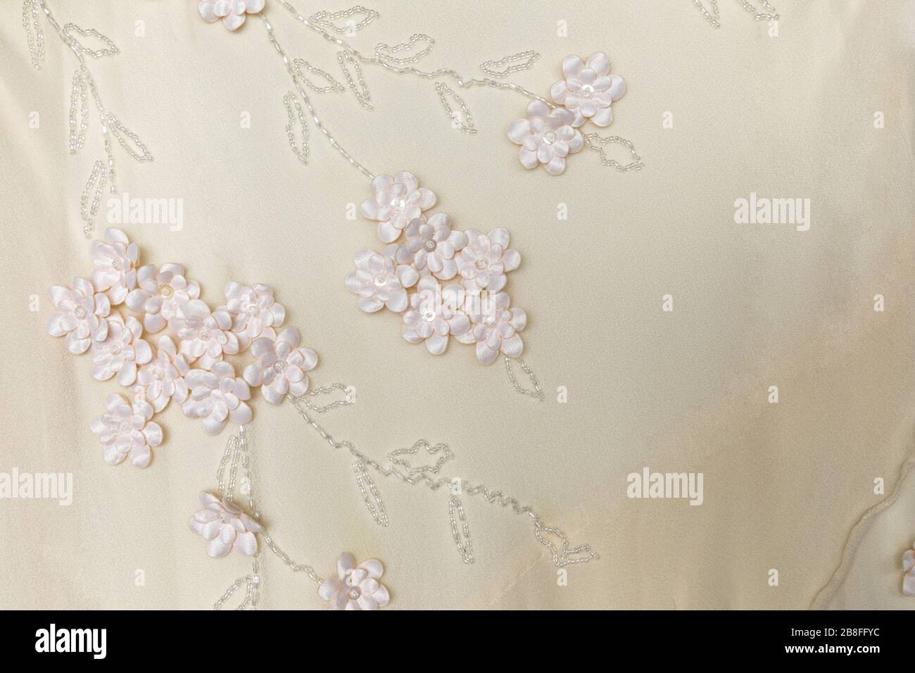 Ivory wedding fabric with flower and beaded background texture Stock ...