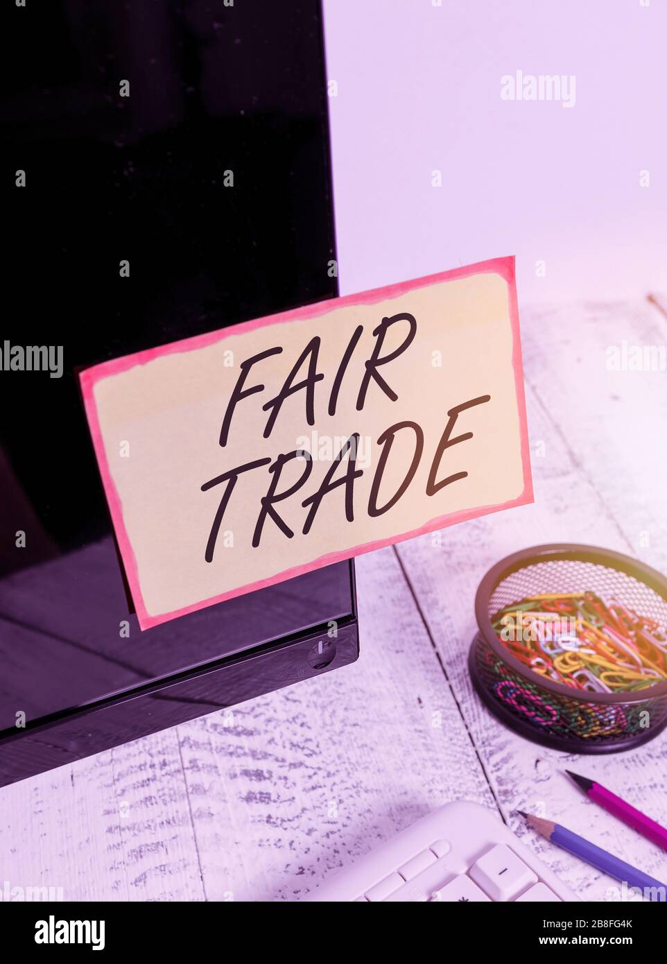 Writing note showing Fair Trade. Business concept for buying goods ...