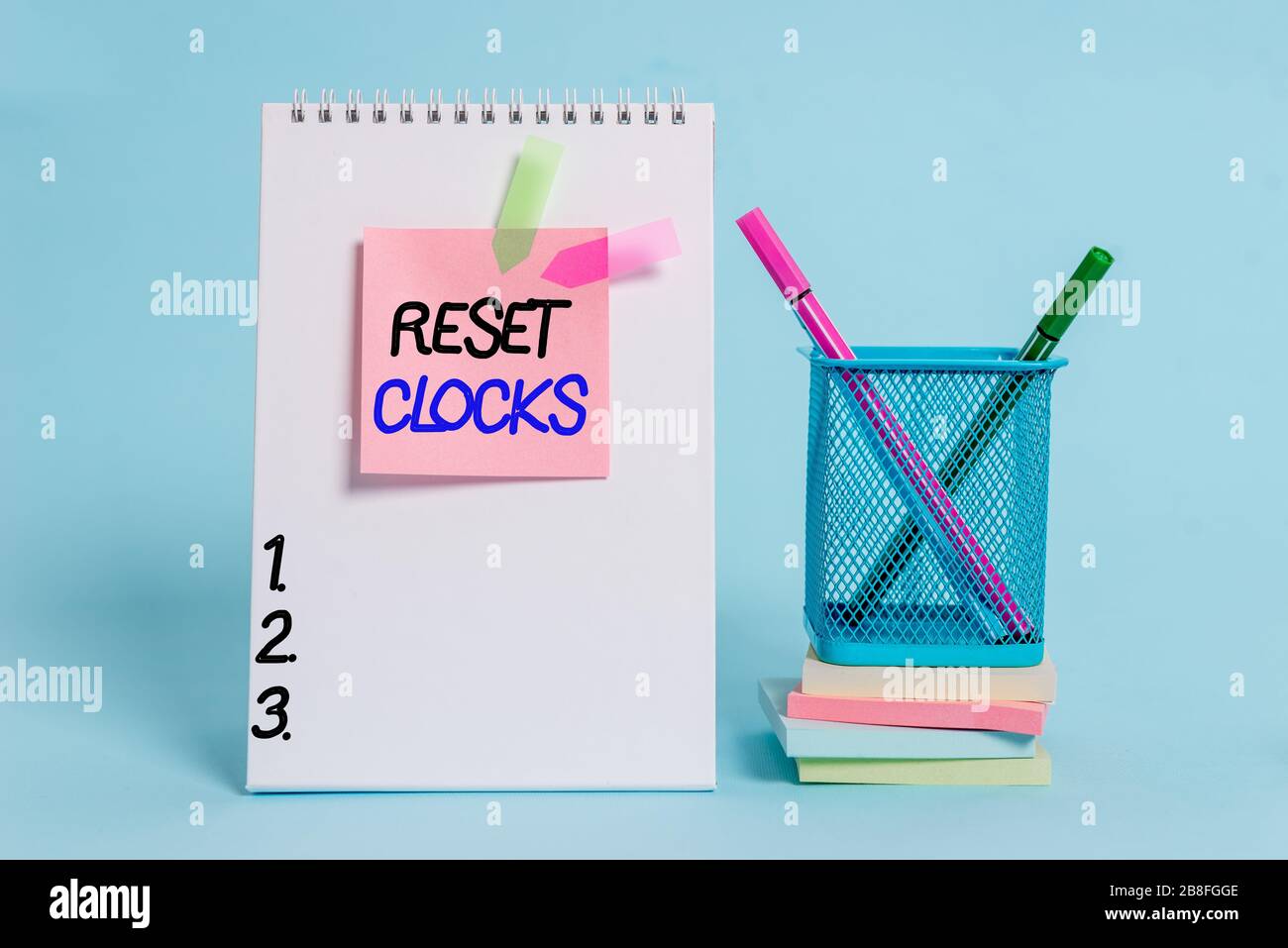 Text sign showing Reset Clocks. Business photo showcasing To revisit ...