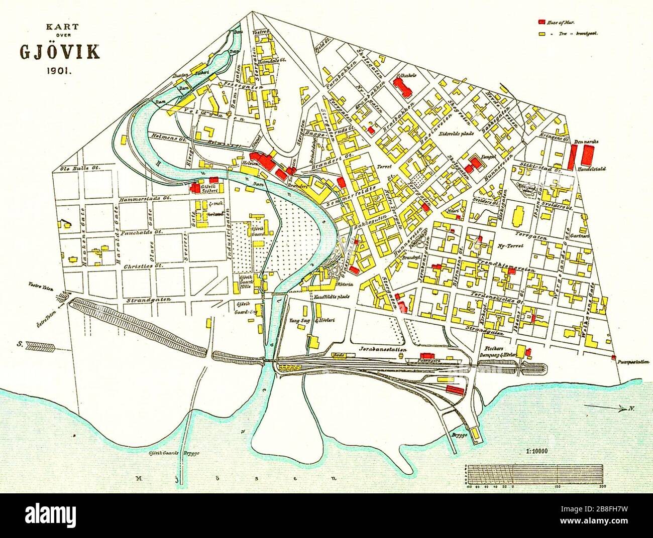 Gjøvik map 1901 Stock Photo - Alamy
