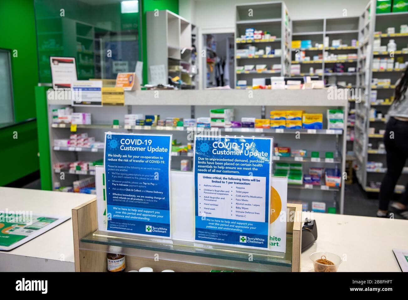 Sydney, Australia. 22nd March 2020. Sydney chemist displays sign ...