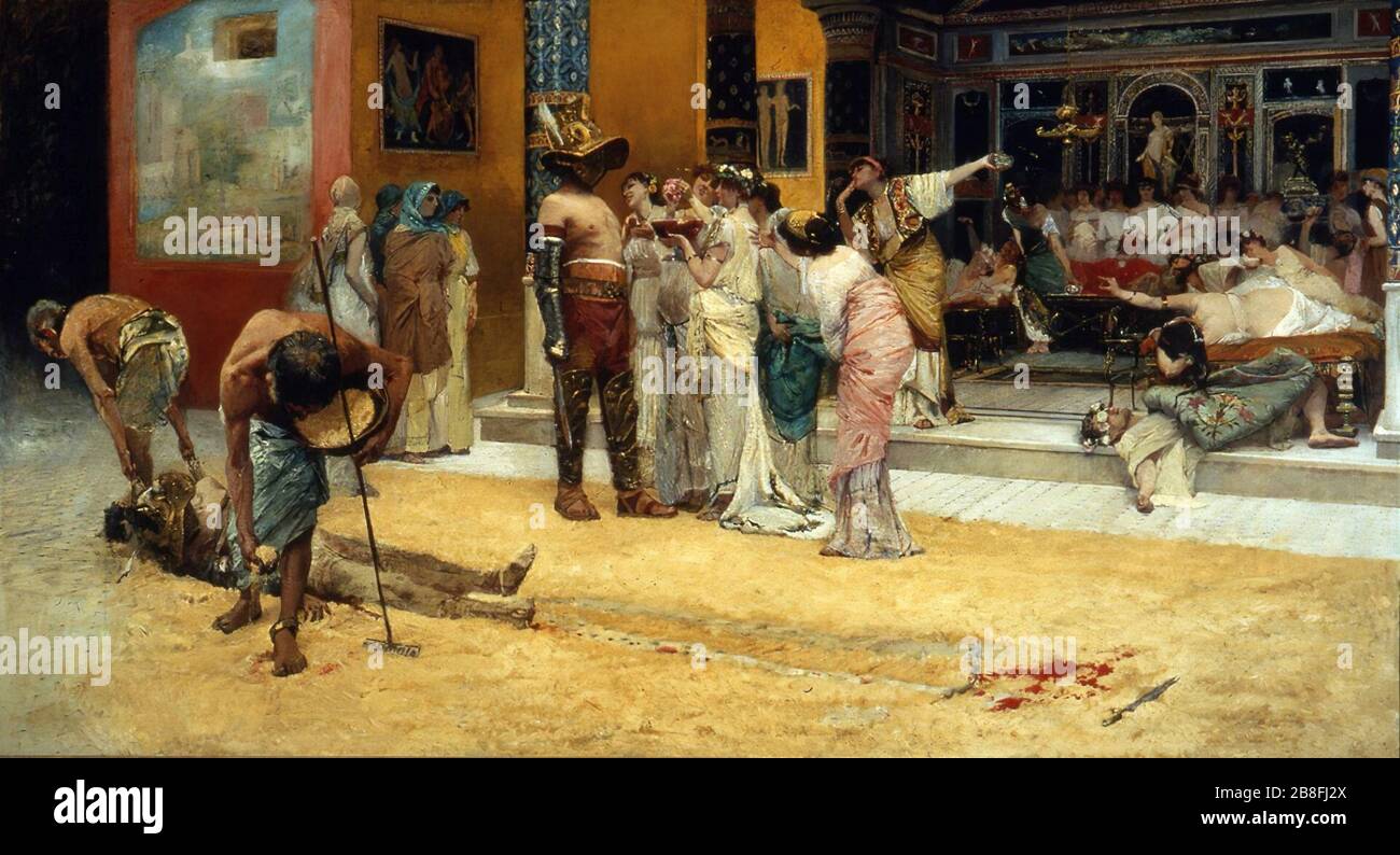 Gladiator Fight During Meal At Pompeii by Francesco Netti 1880 MH Stock ...