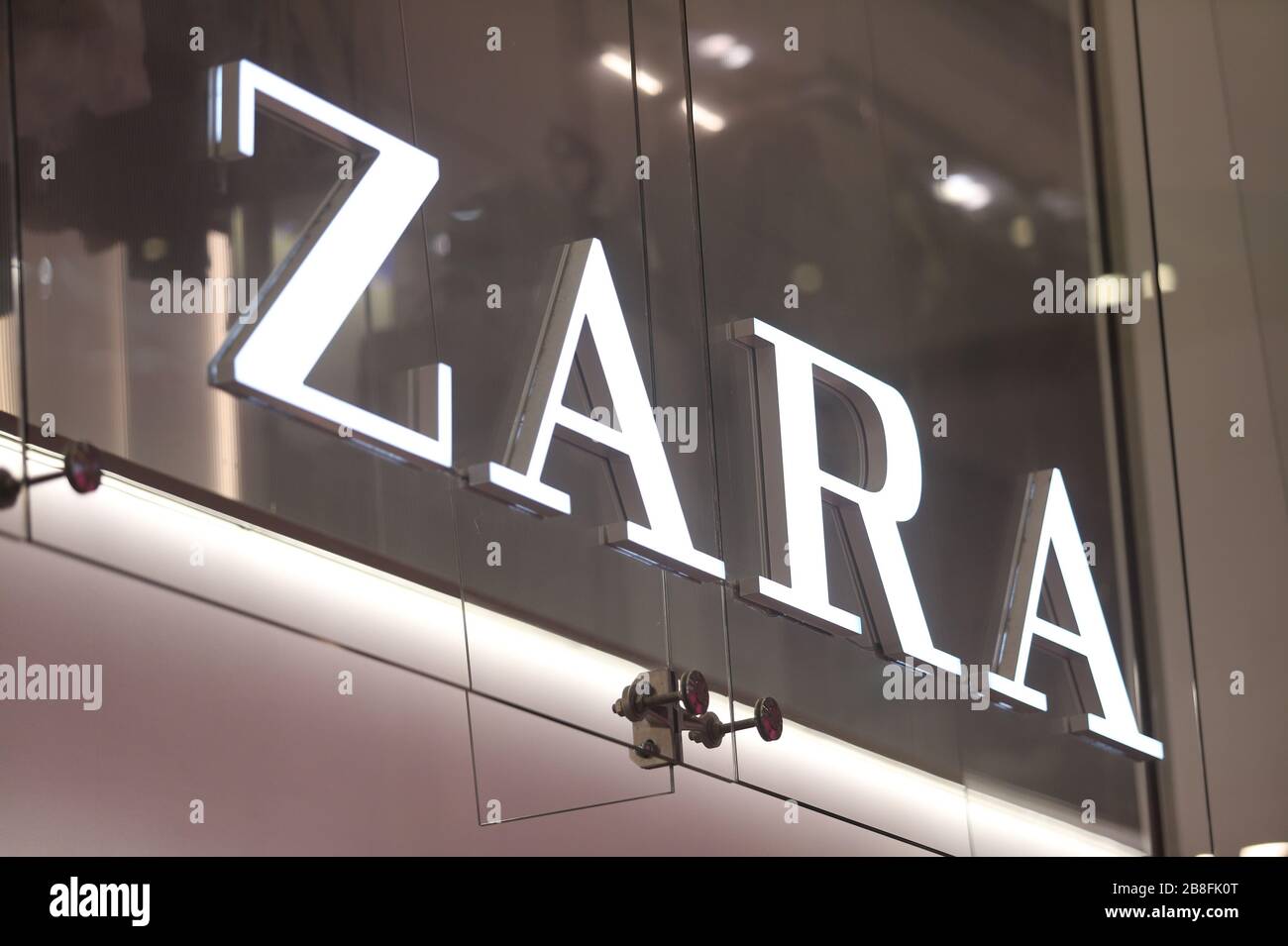 Logo of Zara is seen at Galeria Shopping and Entertainment Centre Stock ...