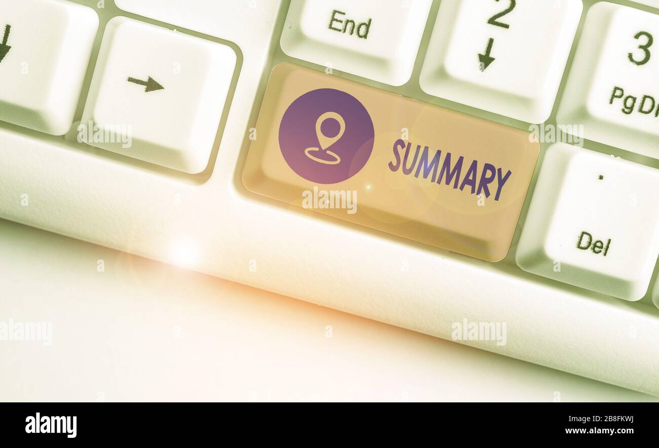 Word writing text Summary. Business photo showcasing brief statement or ...