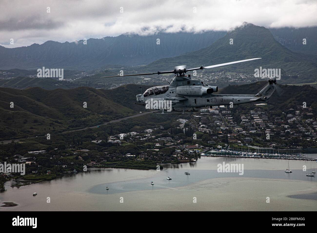 A U.S. Marine Corps AH-1Z Viper helicopter with Marine Light Attack ...