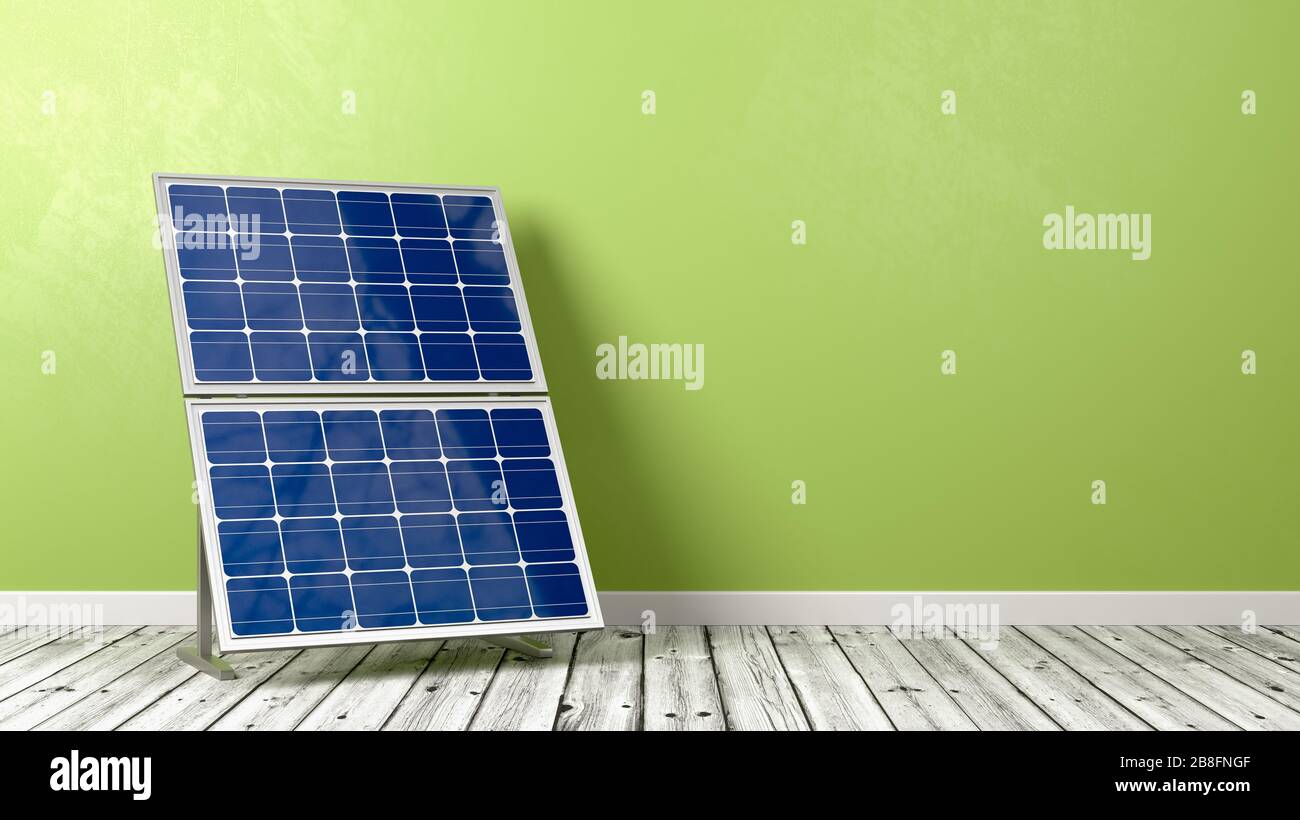 Solar Panel on Wooden Floor Against Wall Stock Photo - Alamy