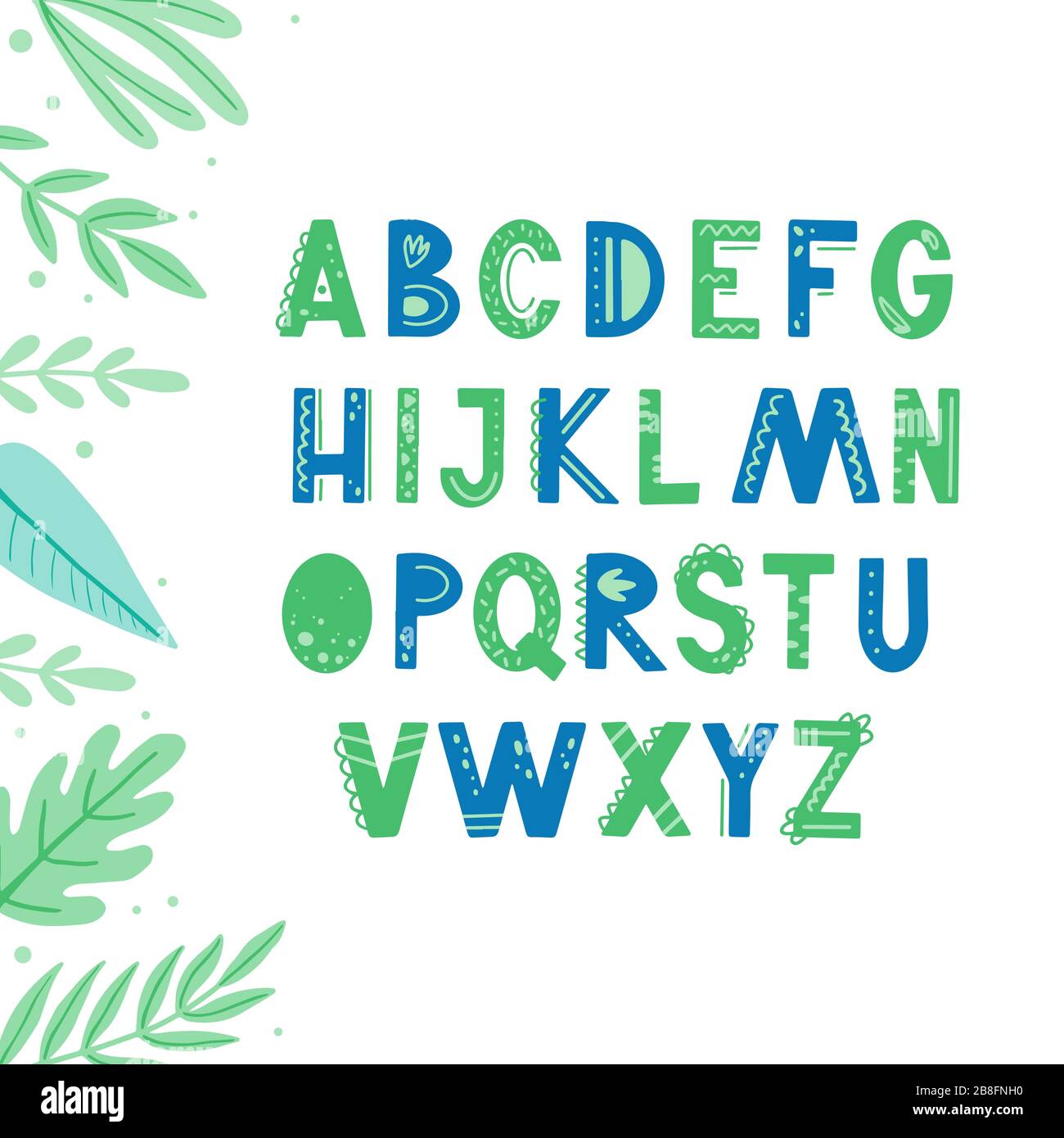 Funny kids alphabet with hand drawn elements in scandinavian style for ...