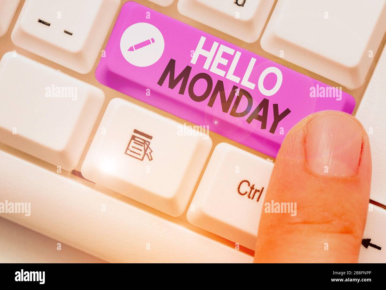 Writing note showing Hello Monday. Business concept for greetings or ...
