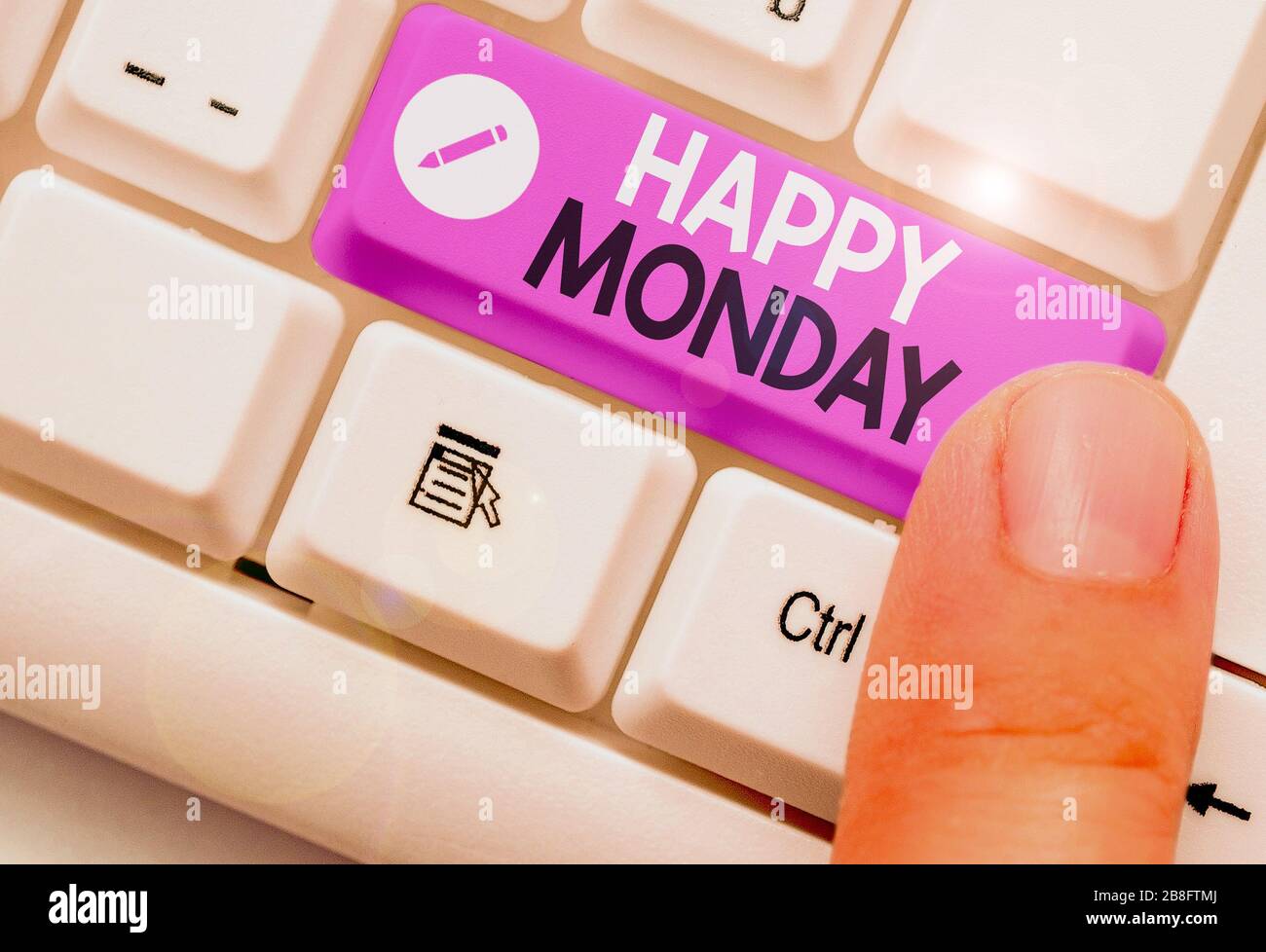 Writing note showing Happy Monday. Business concept for telling that ...