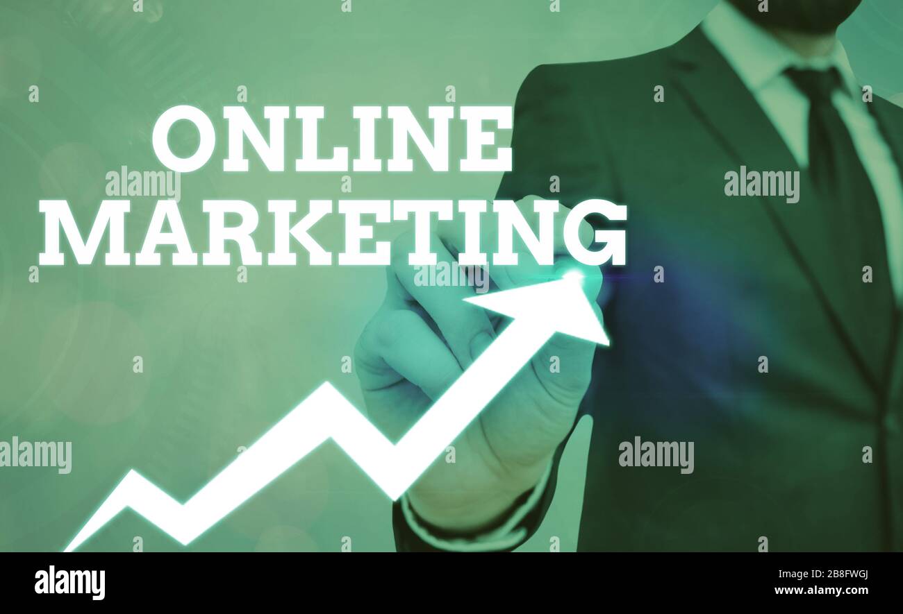 Writing note showing Online Marketing. Business concept for leveraging ...