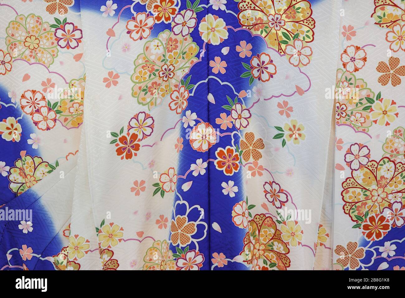 Japanese traditional clothes of Kimono, Yukata, With blue and white ...