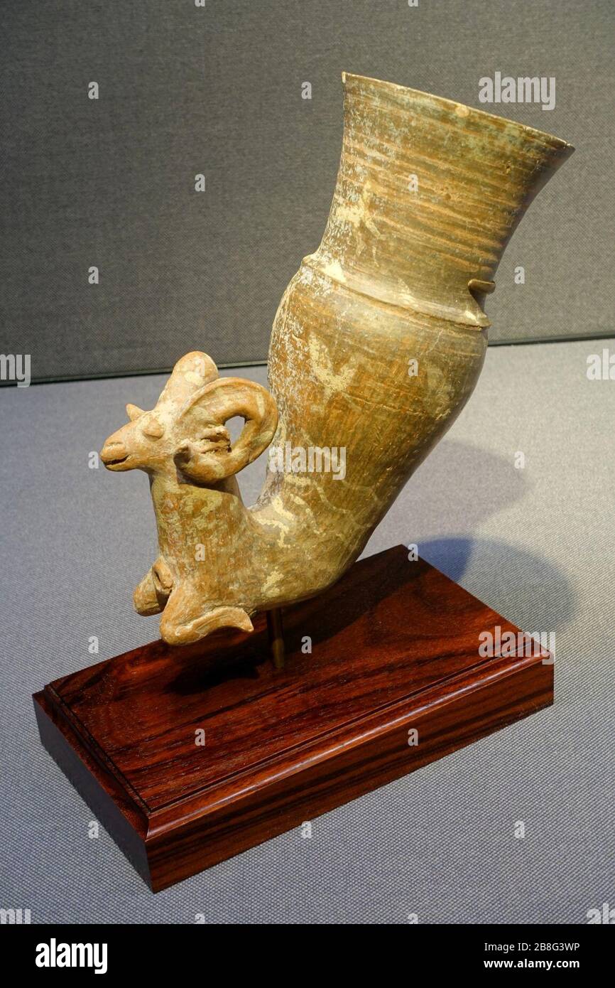 Goat-shaped rhyton, excavated in Iran, Iron Age, first half of 1st ...
