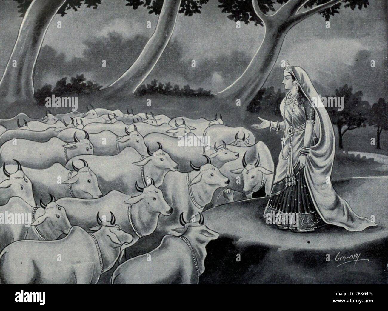 Goddess Lakshmi praying Cows for shelter Stock Photo - Alamy