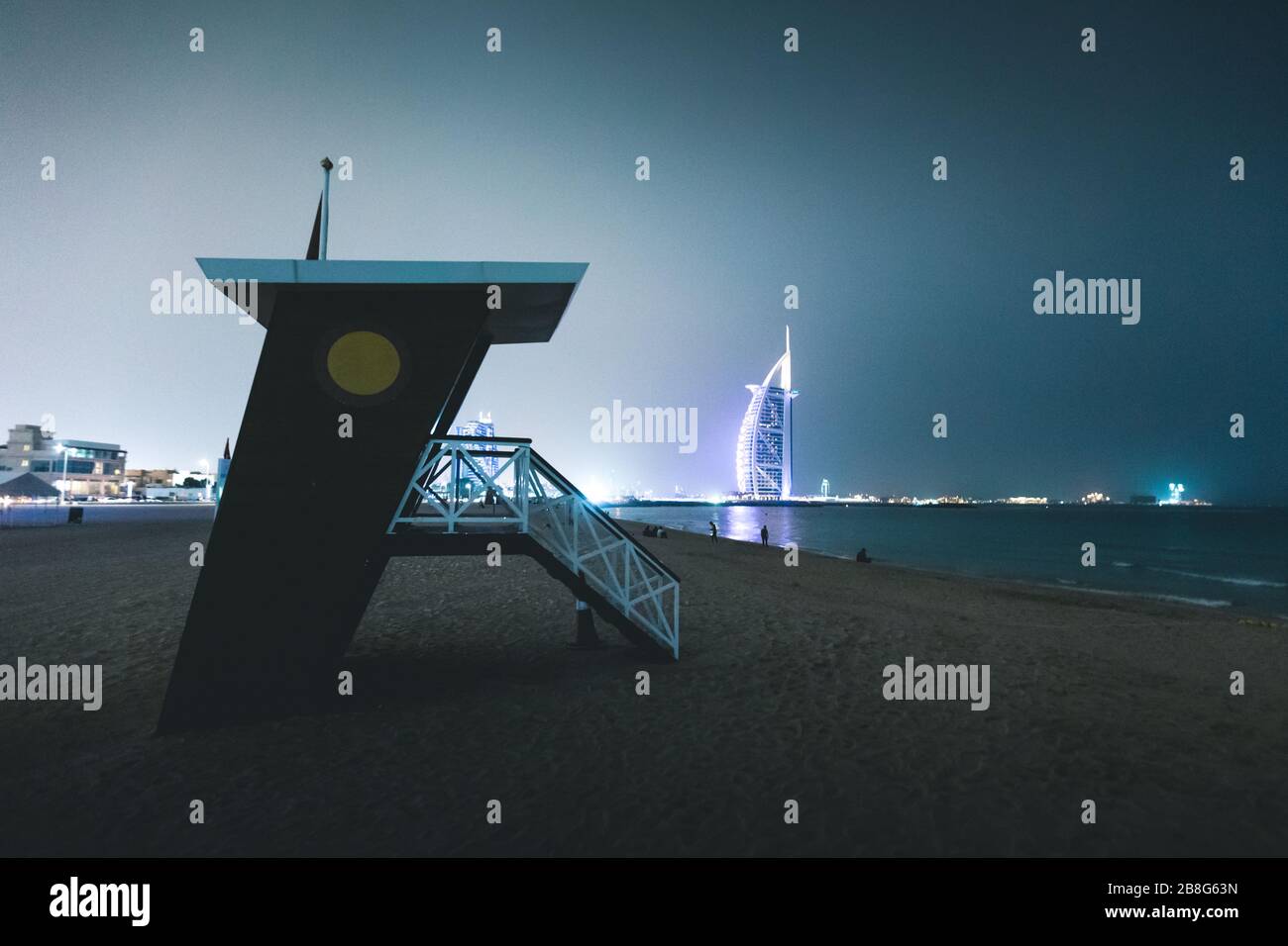 Lifeguard house at Jumeirah beach at dusk Dubai - UAE Stock Photo - Alamy