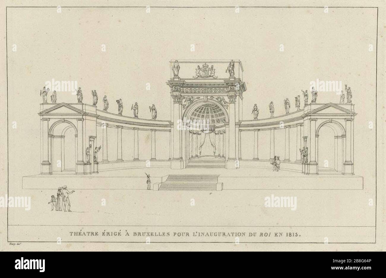 Goetghebuer - 1827 - Choix des monuments - 019 Theatre Bruxelles pour inauguration Guillaume I ...