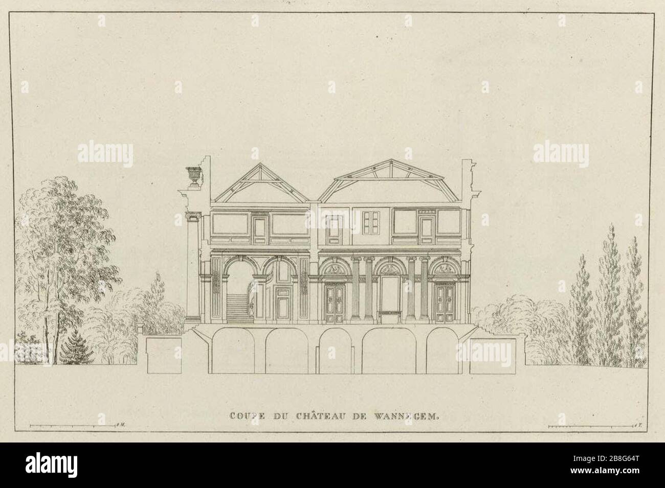 Goetghebuer - 1827 - Choix des monuments - 029 Coupe Chateau de Wannegem Audenarde Stock Photo ...