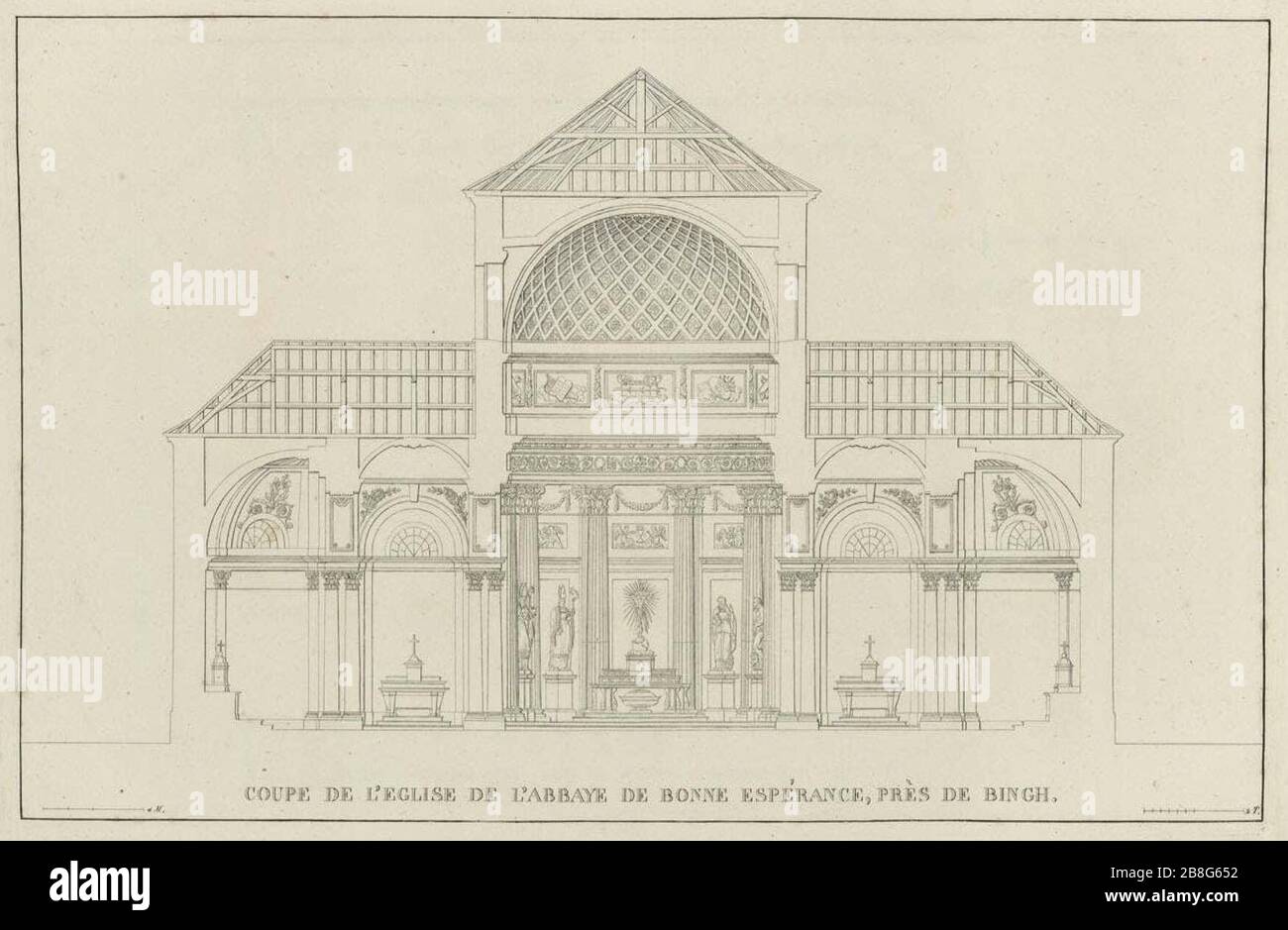 Goetghebuer - 1827 - Choix des monuments - 039 Coupe Eglise Abaye Bonne Esperance Binche Stock ...