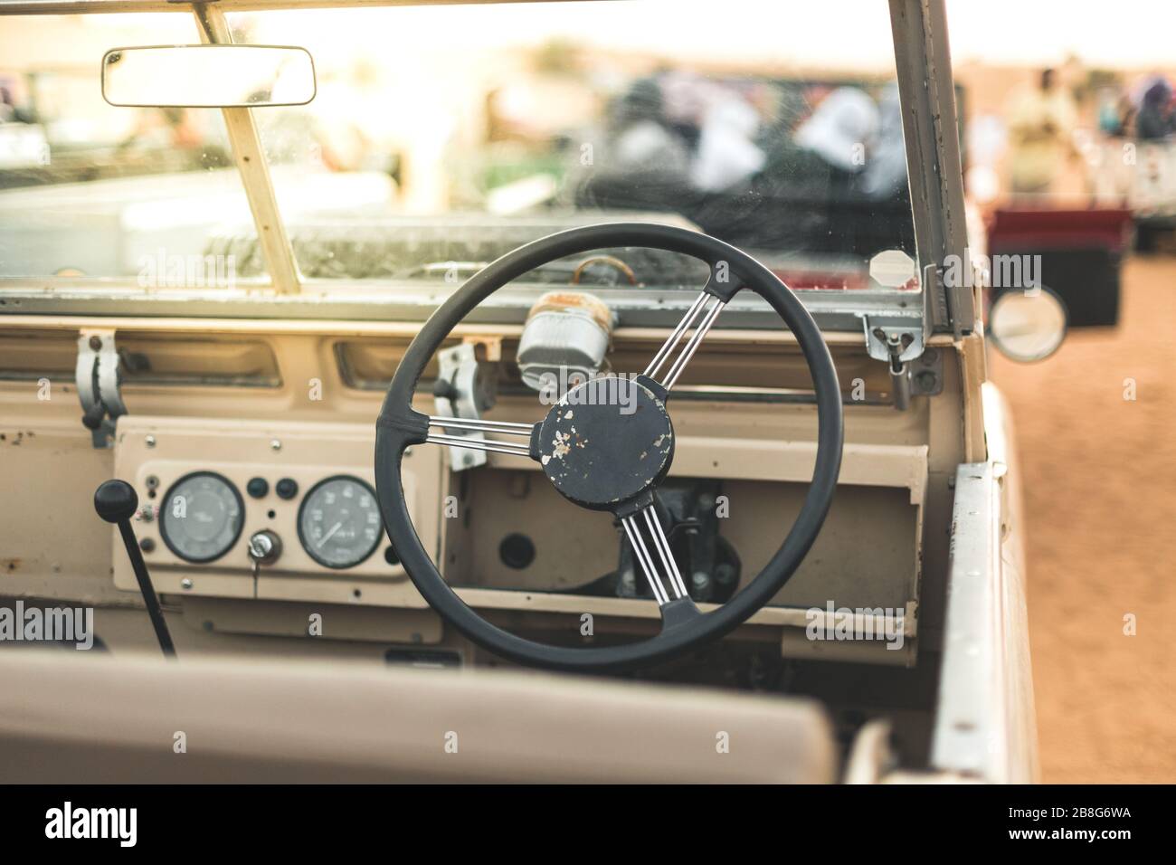 Interior of old Land Rover in the desert of Dubai - UAE Stock Photo - Alamy
