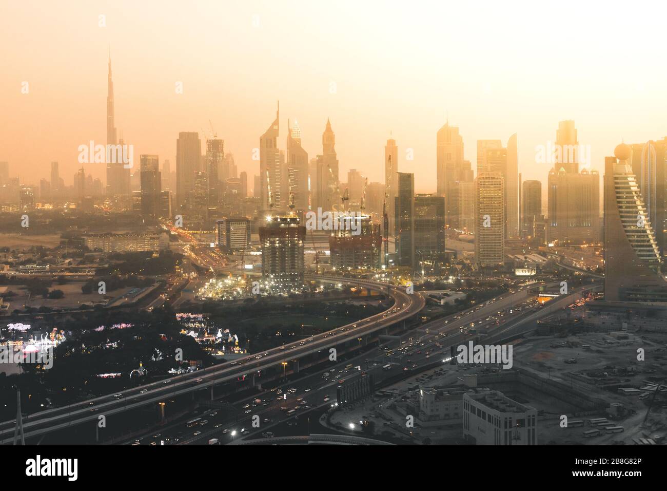 View of the skyline at sunset Dubai - UAE Stock Photo - Alamy