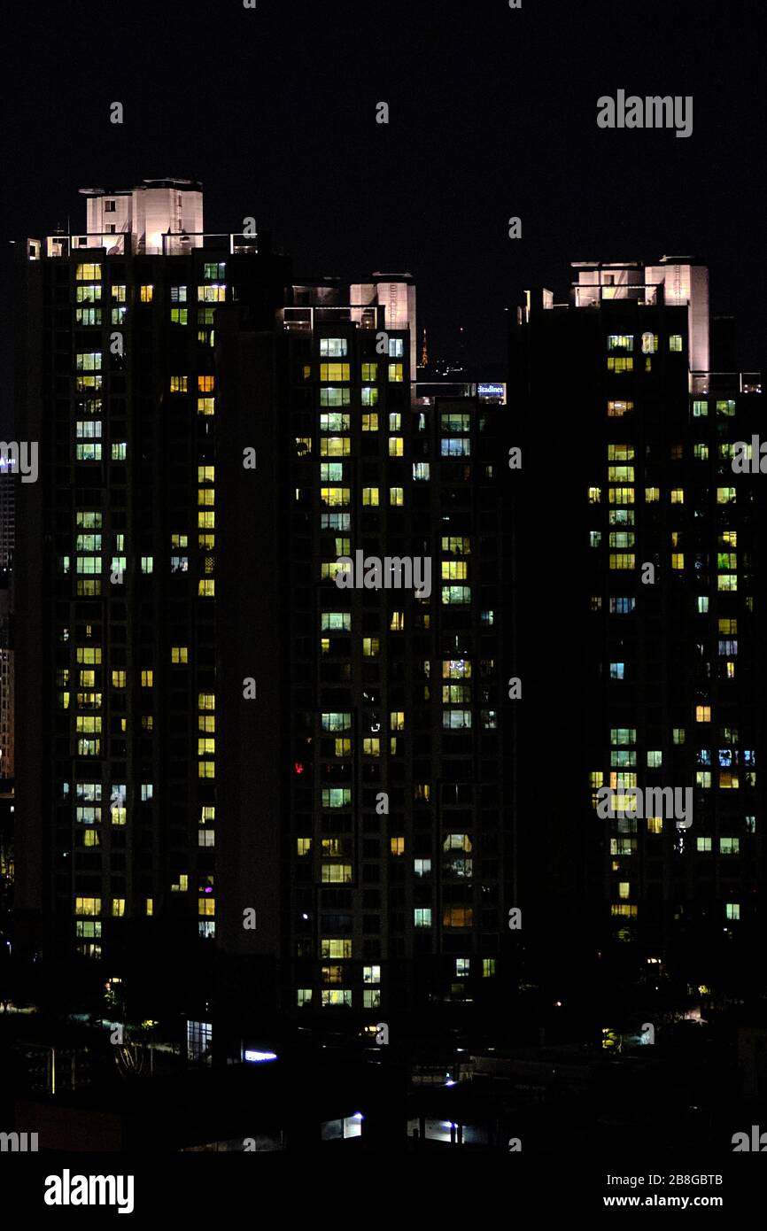 Modern Apartment Block at Night Stock Photo - Alamy