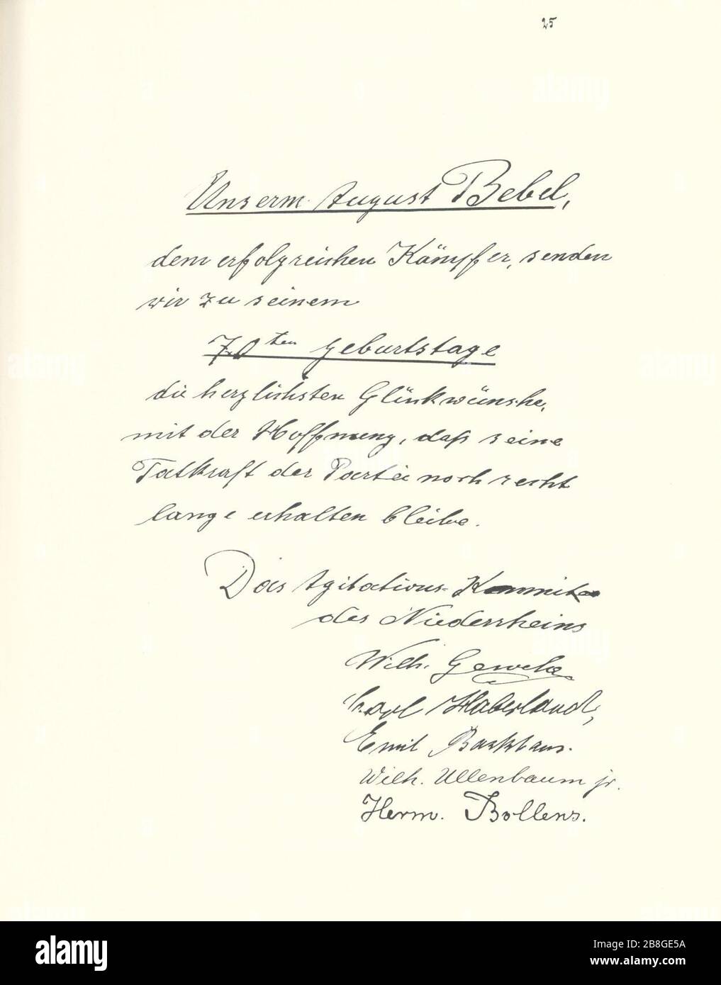 Goldenes Buch zum 70. Geburtstag August Bebel 1910 Seite 025 Stock ...