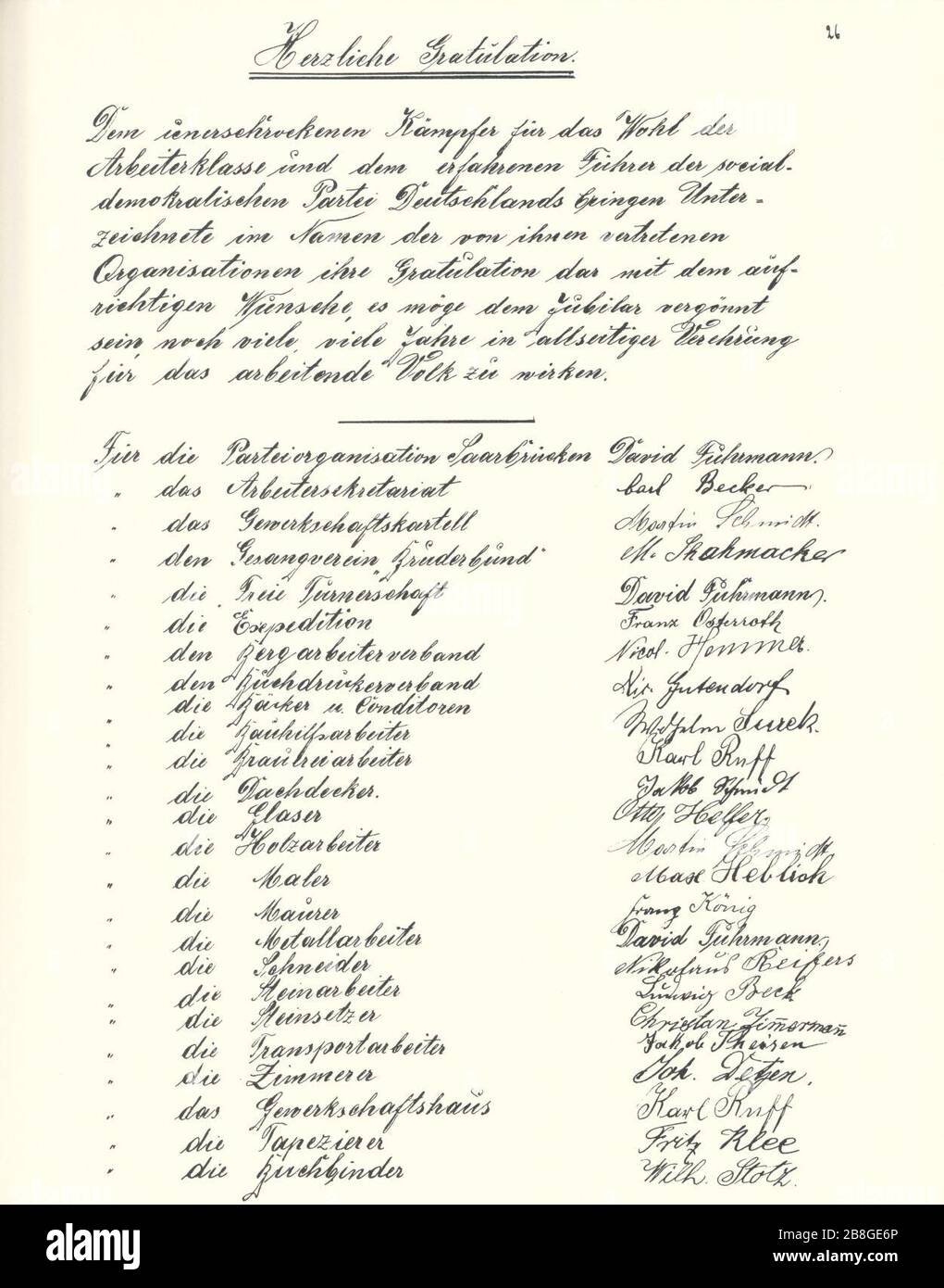 Goldenes Buch zum 70. Geburtstag August Bebel 1910 Seite 026 Stock ...